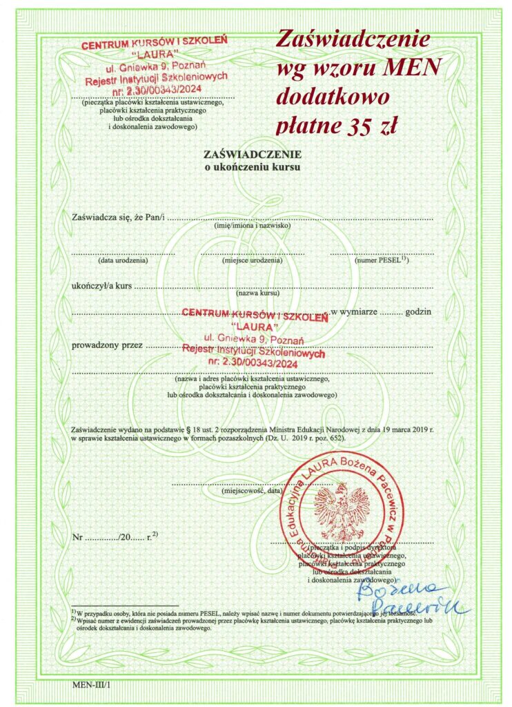 Wzory wystawianych dokumentów. Wzór certyfikatu do wyboru:) – www ...